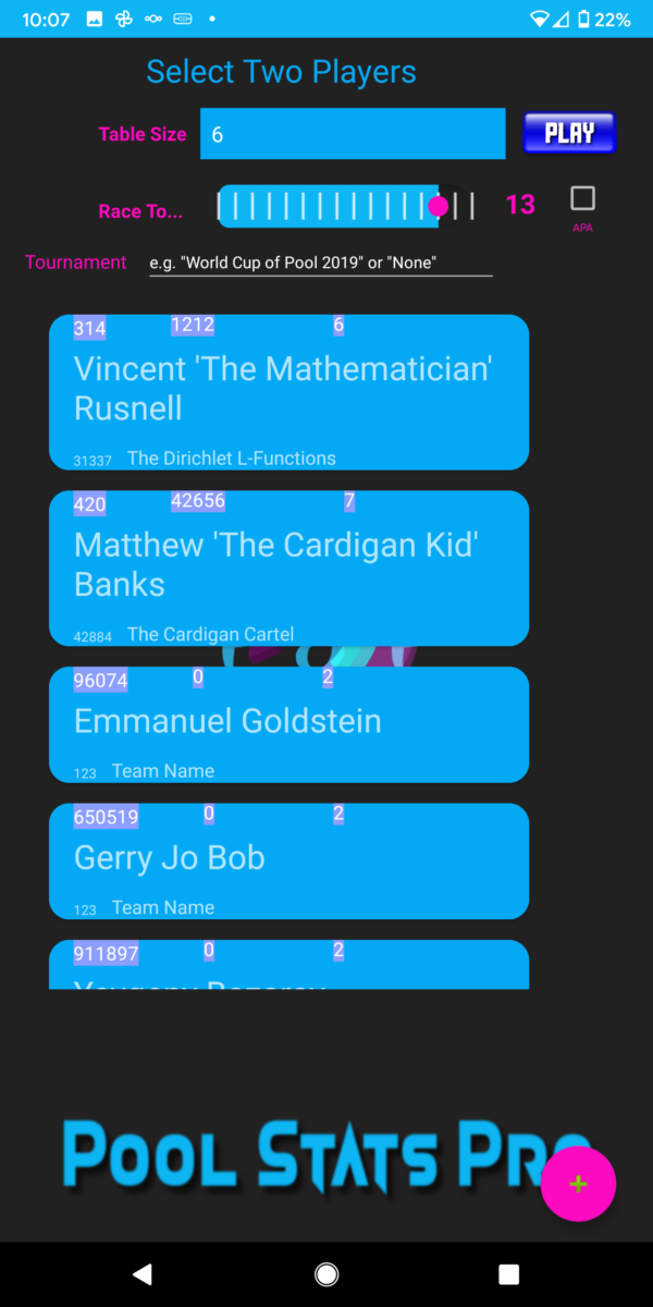 App – Pool Stats Pro + Metabase